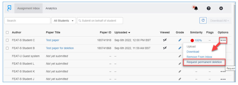 Turnitin - requesting permanent deletion of papers - Teaching College
